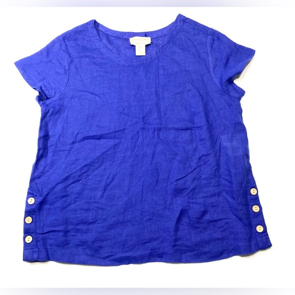 Cynthia Rowley | Tops | Linen 0 Short Sleeve Side Button Top In Royal ...